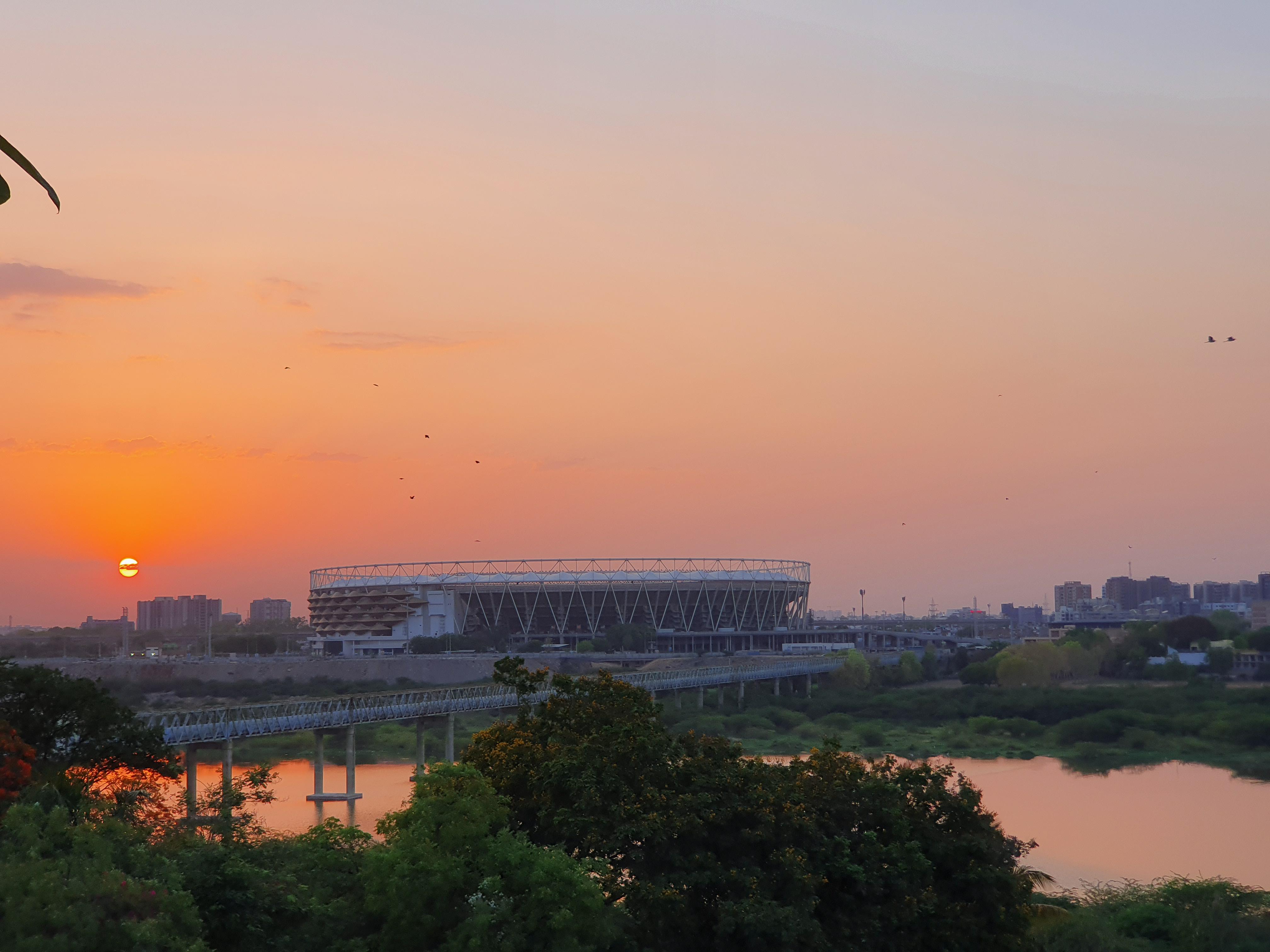Sunset over the Sabarmati and the new cricket stadium yesterday | Scrolller