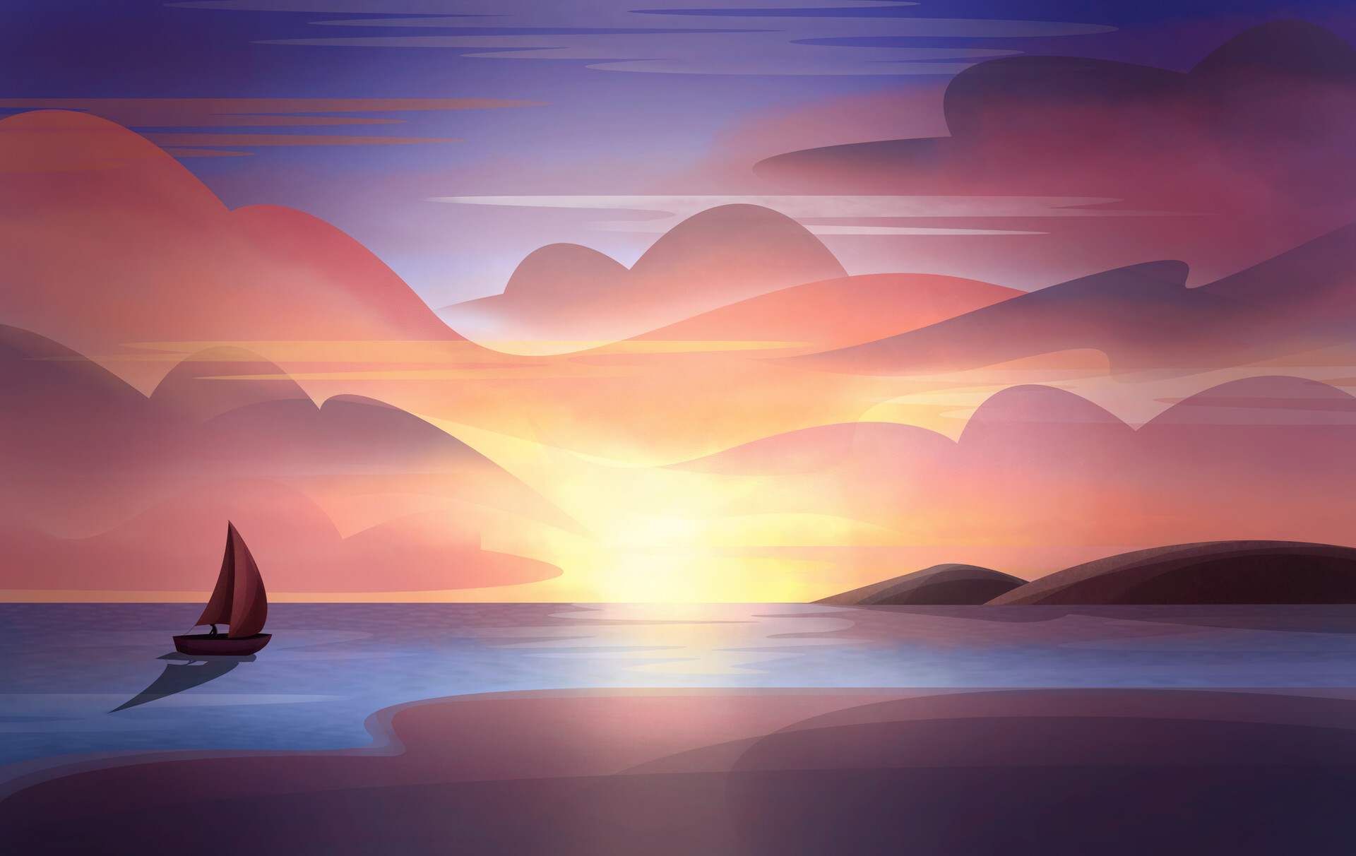 Sunset Sailing by Kate Kneebone | Scrolller