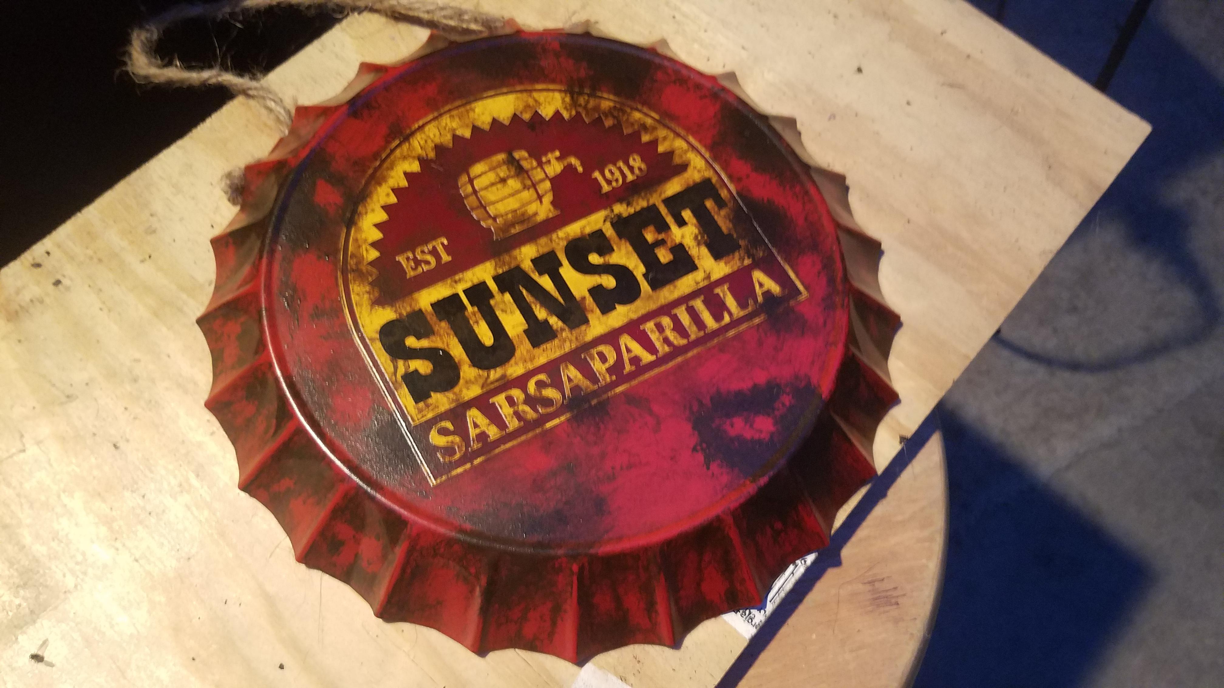Sunset Sarsaparilla 9" Wide Bottle Cap. Spray Paint and Stencils made in Adobe Illustrator ...