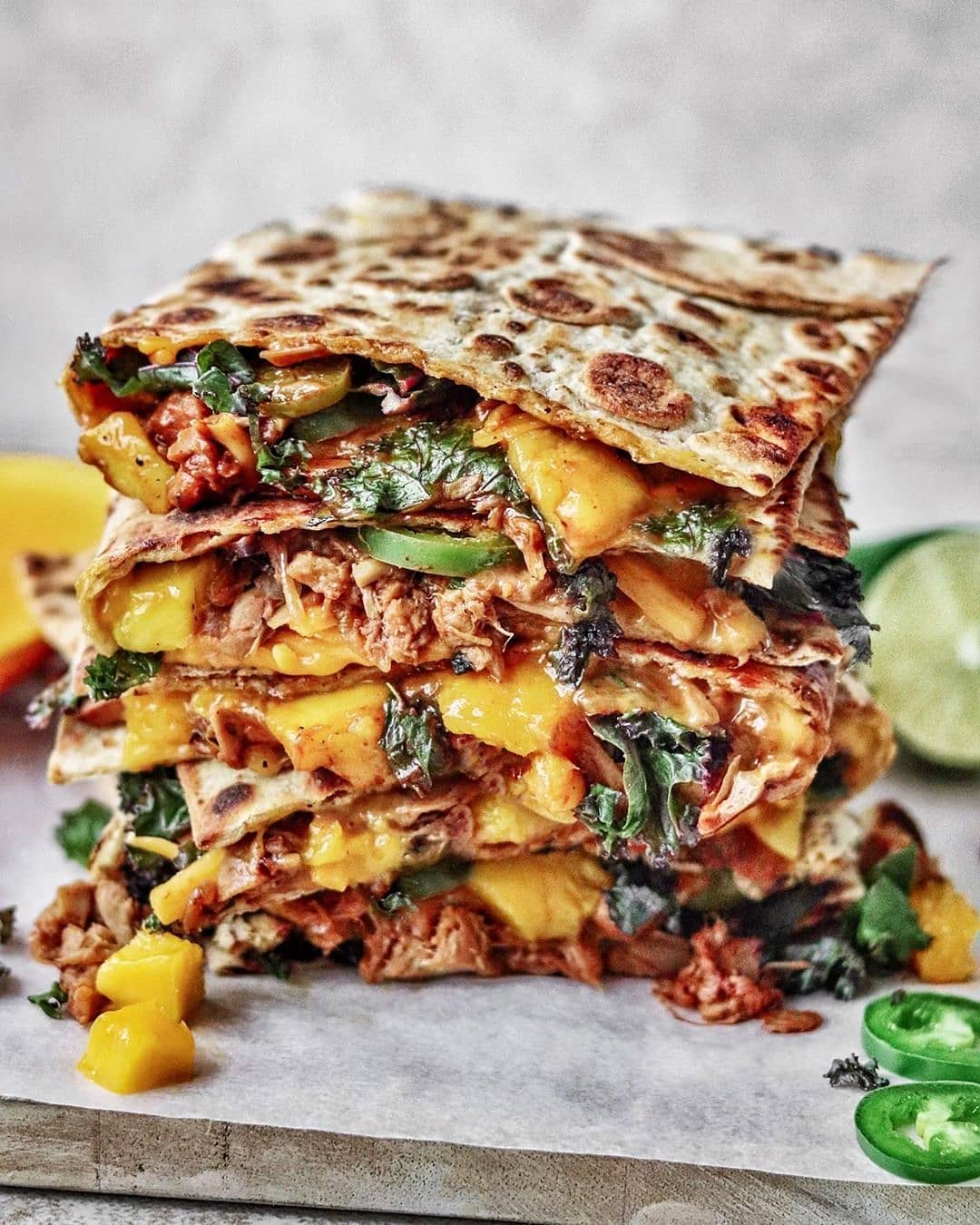 Sweet ‘n Spicy BBQ Jackfruit, Kale and Mango Melts | Scrolller