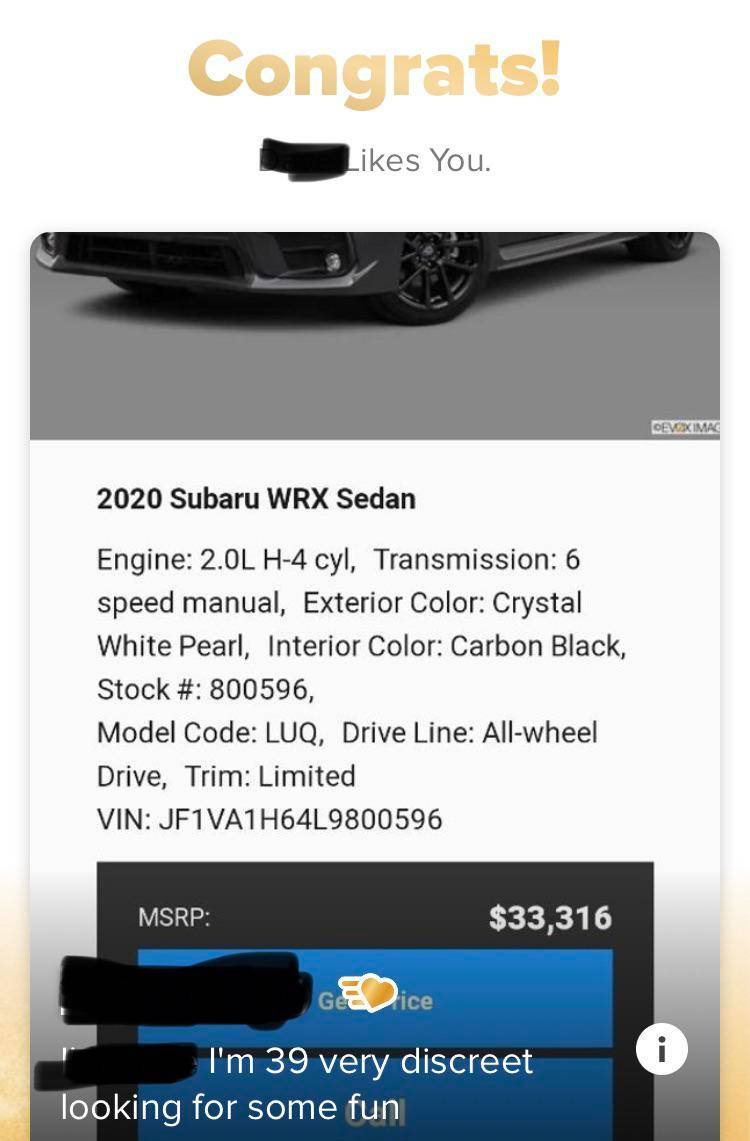 tfw your secret admirer is a 2020 Subaru WRX sedan 😑 | Scrolller