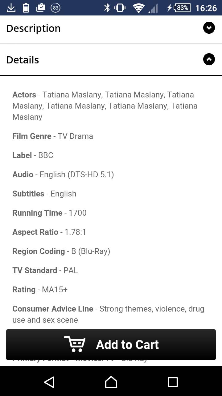 The actors list on JB HiFis website. | Scrolller