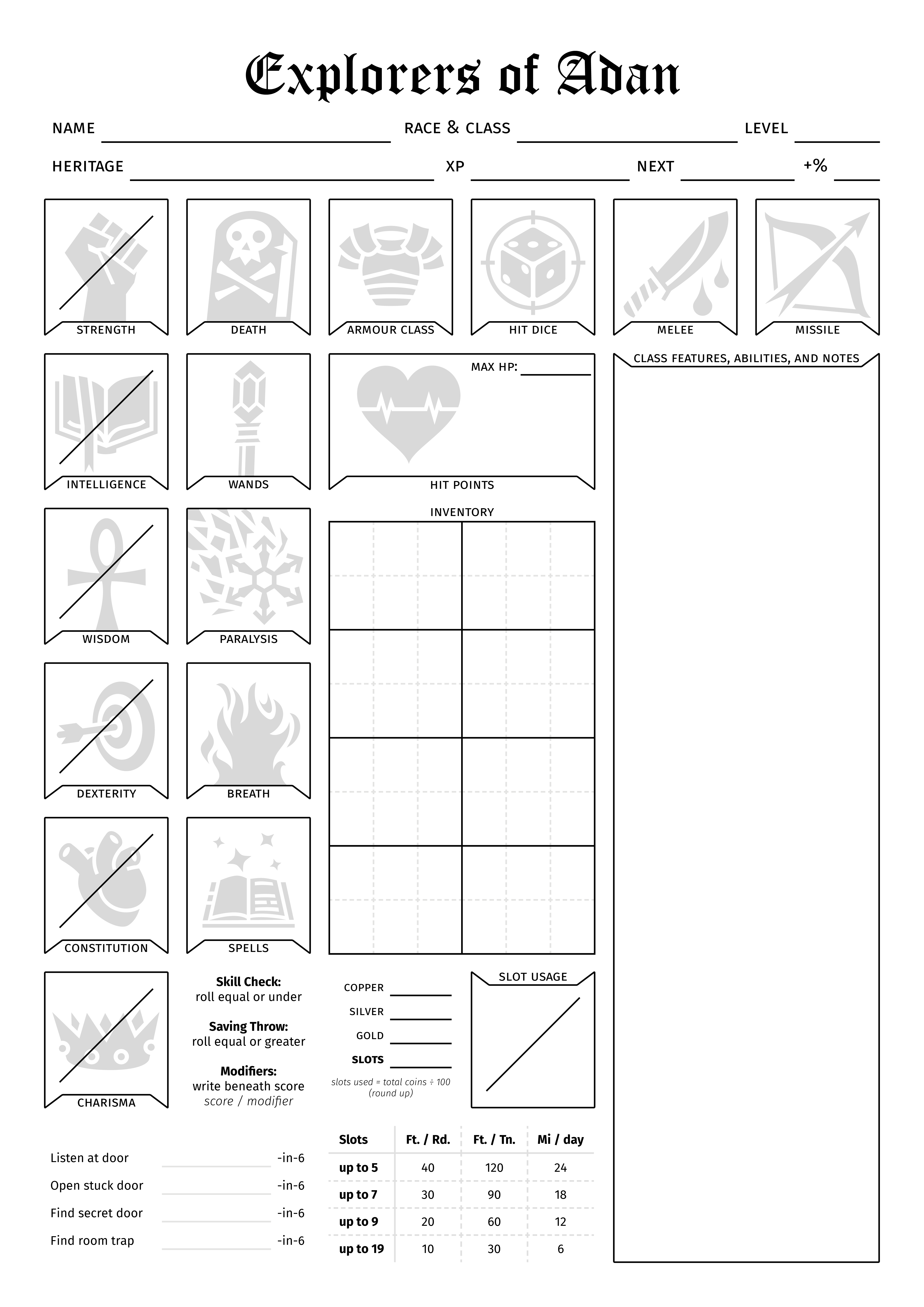 The Character Sheet for my Homebrew'd B/X (OSE) Game | Scrolller