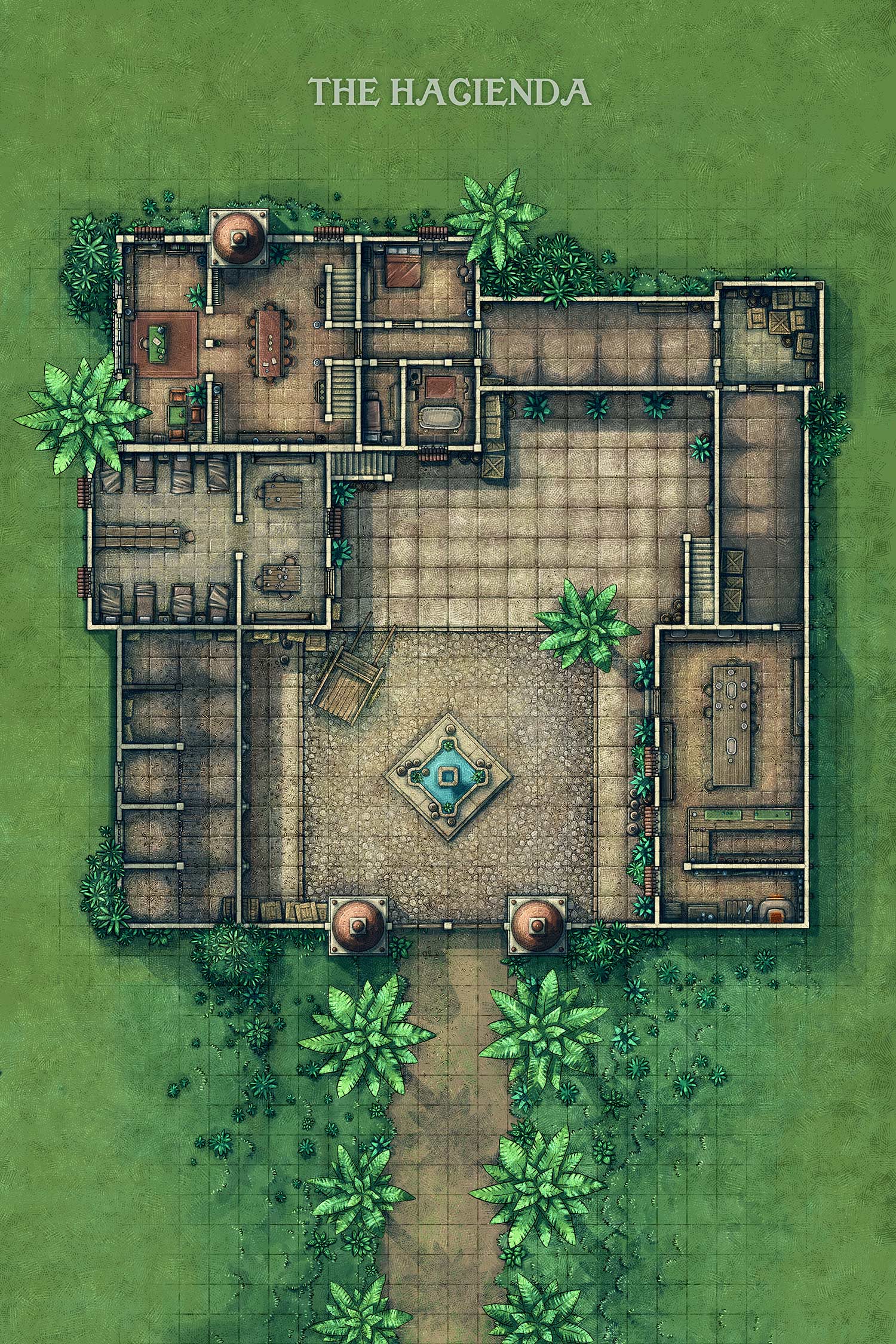 The Hacienda, courtyard and interior - [Battlemap][30x45] | Scrolller