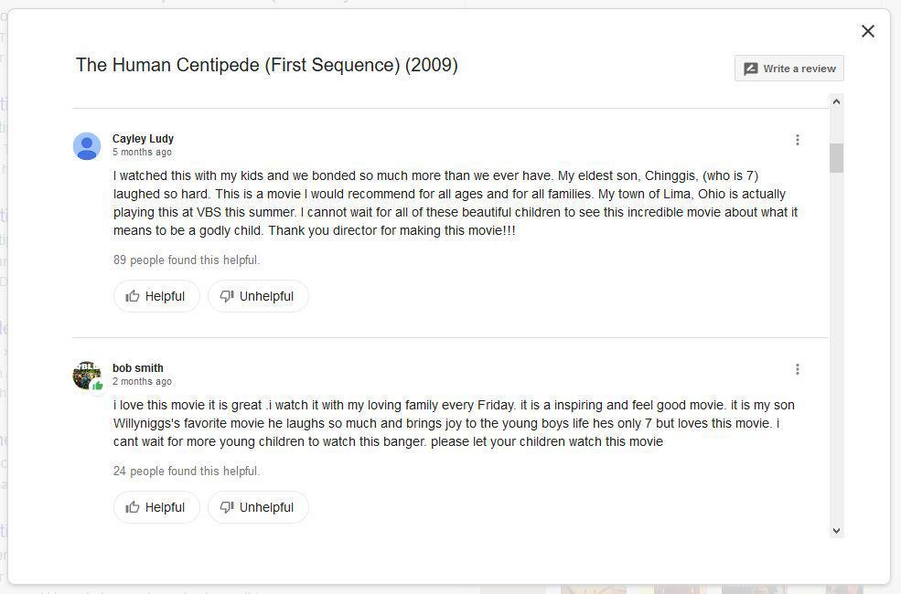 The Human Centipede movie- Google reviews | Scrolller