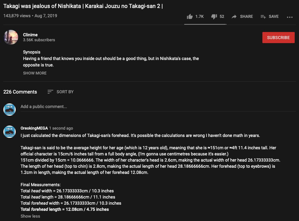 The size of Takagi's forehead | Scrolller