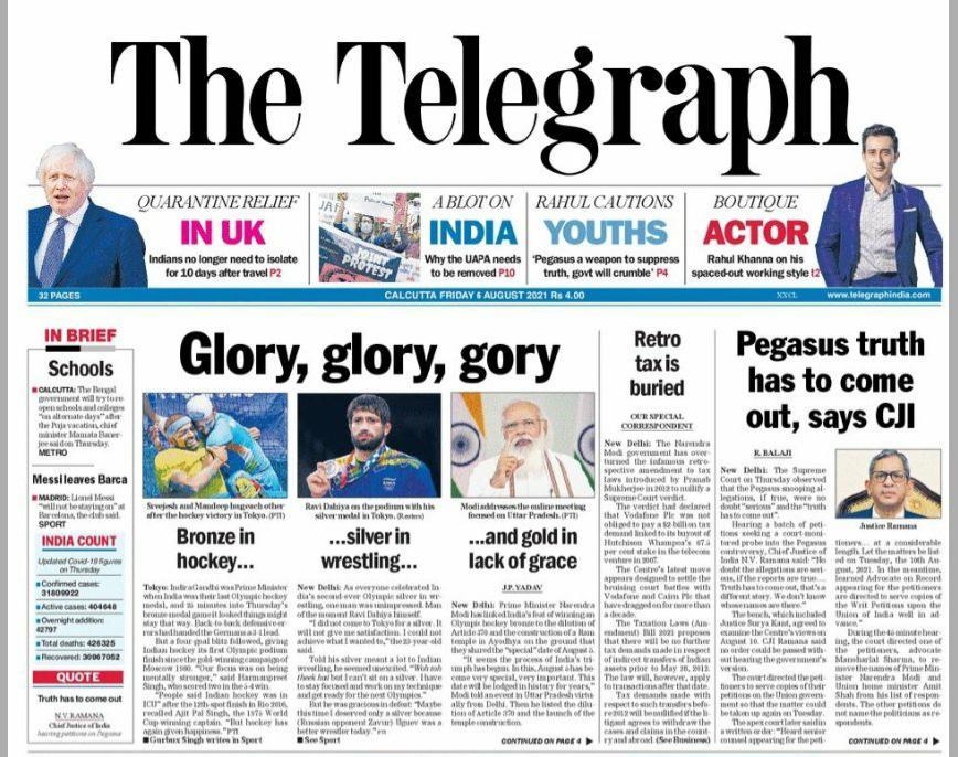 The Telegraph Front Page, Aug 6th, 2021 | Scrolller