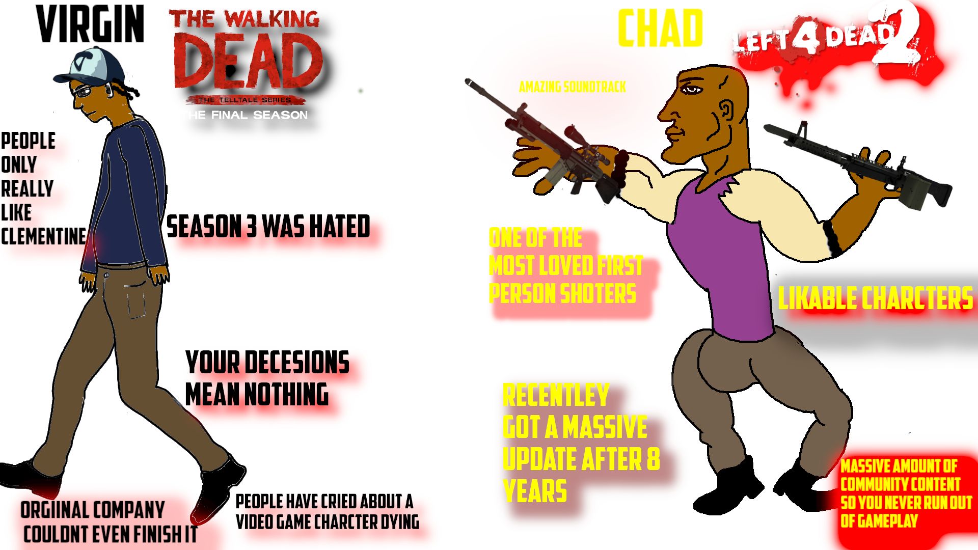 The virgin walking dead Vs The Chad Left for Dead | Scrolller