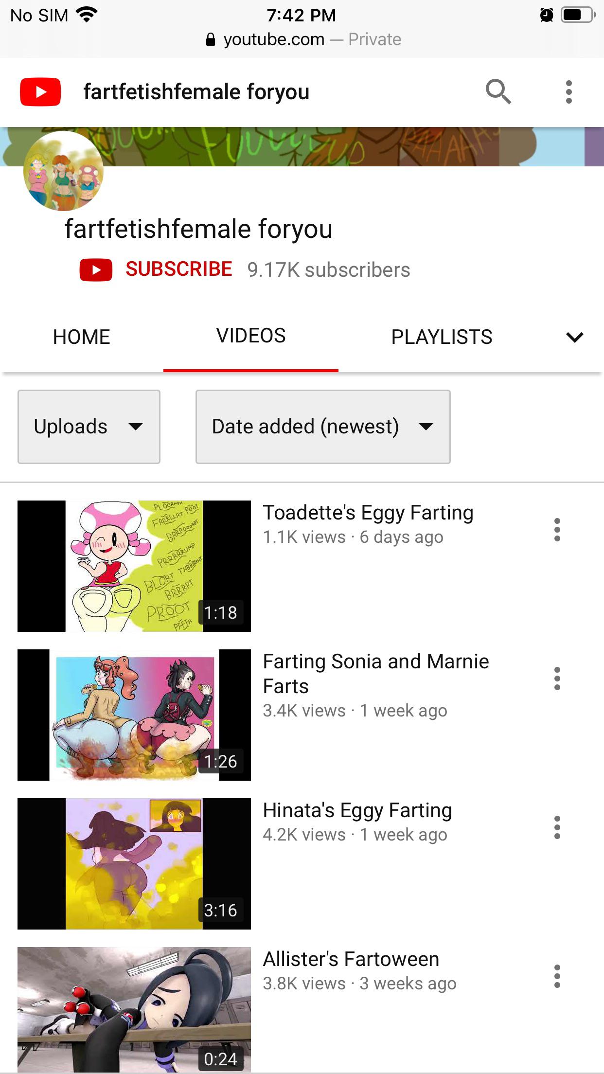 This channel called ‘femalefartfetish foryou’ posts a bunch of videos of female characters ...