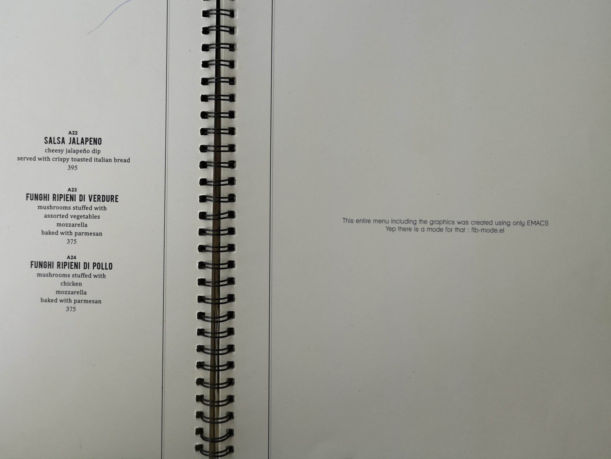 "This restaurant menu was created using only EMACS" | Scrolller