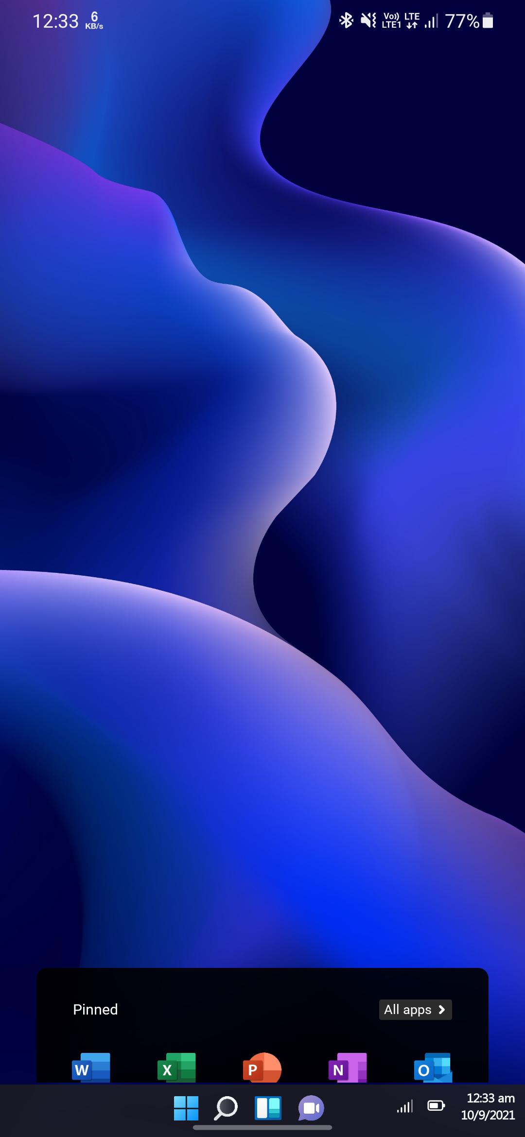 This start menu isn't going below the taskbar, I want it to appear only when I touch the start ...