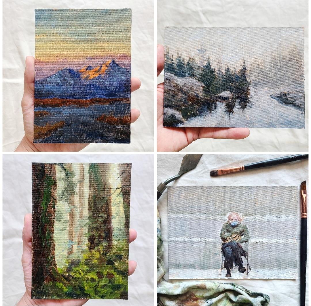 Three 10-minute landscape paintings.. and some guy wearing mittens. | Scrolller