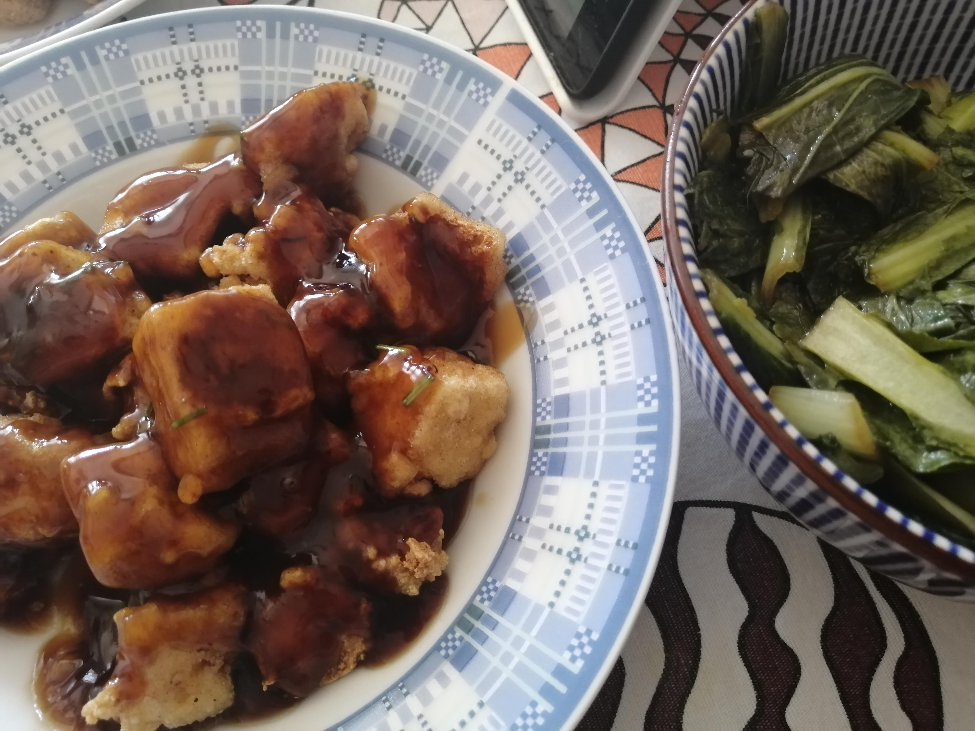 Tofu by myself. Crispy home made tofu with teriyaki sauce and sour-spicy bak cboy... | Scrolller