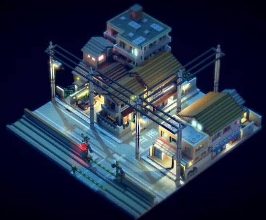 Tokyo suburb, animated voxel art, 685x570 | Scrolller