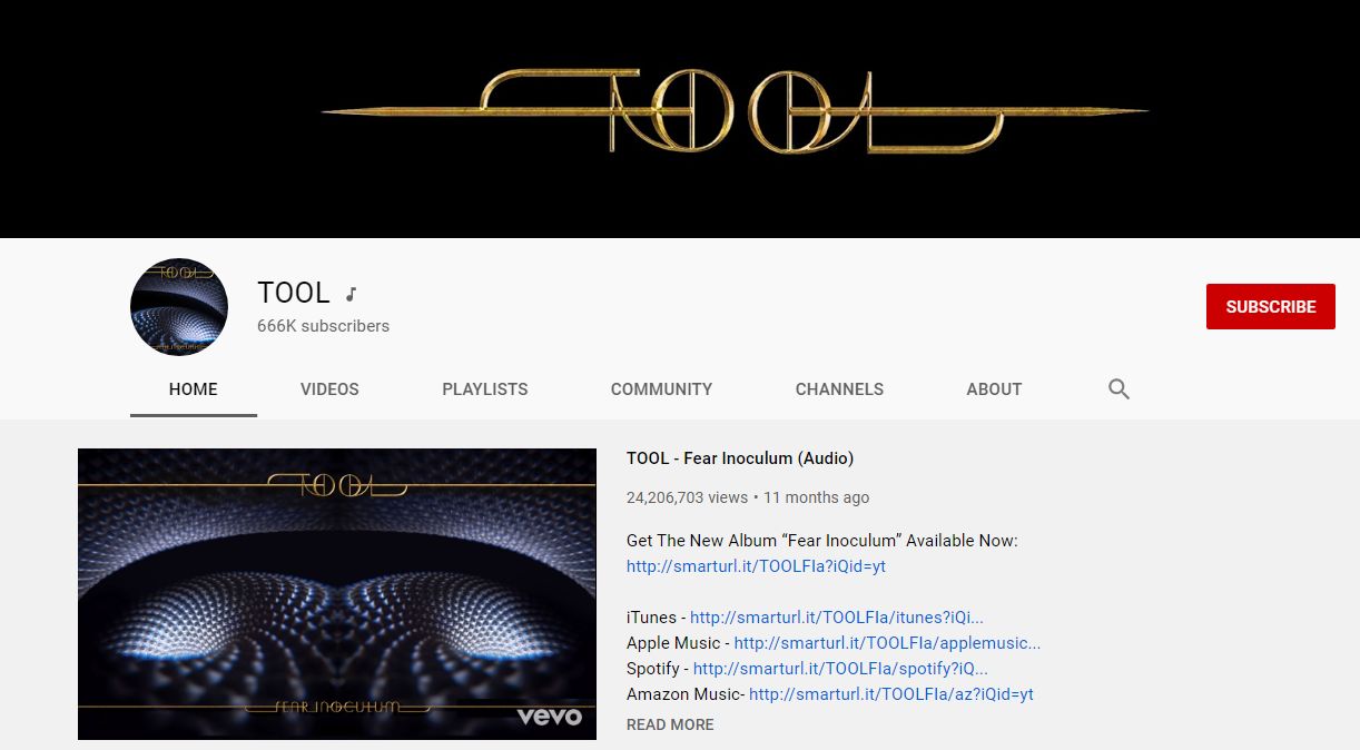 Tool's official Youtube channel now has 666k subscribers | Scrolller