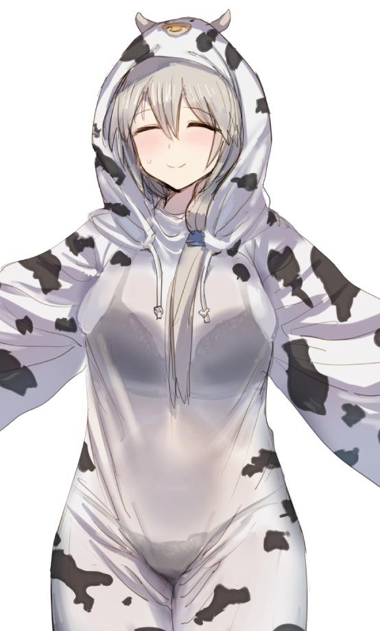 Tsuki in a cute cow hoodie | Scrolller