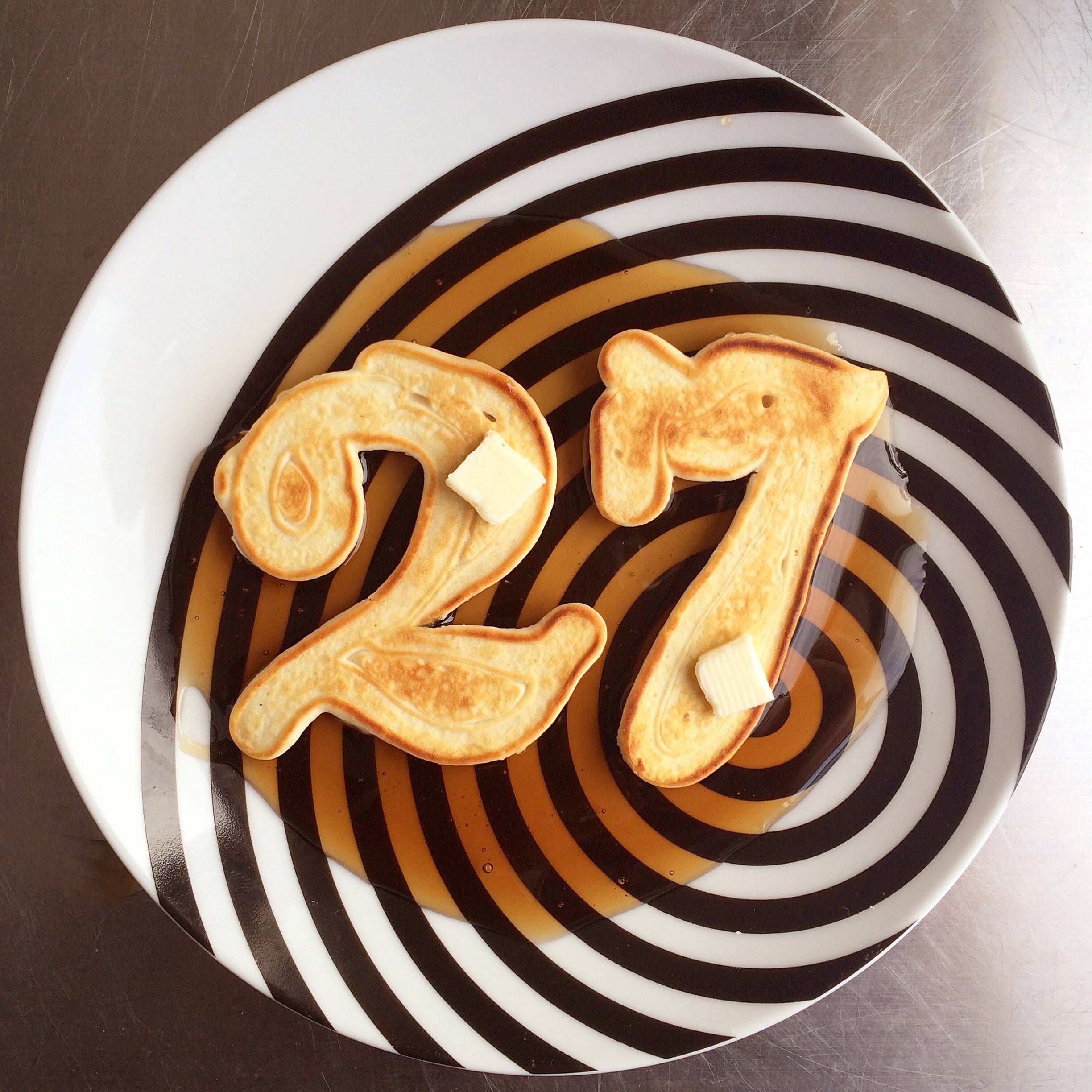Turned 27 today! Lettered pancakes. | Scrolller