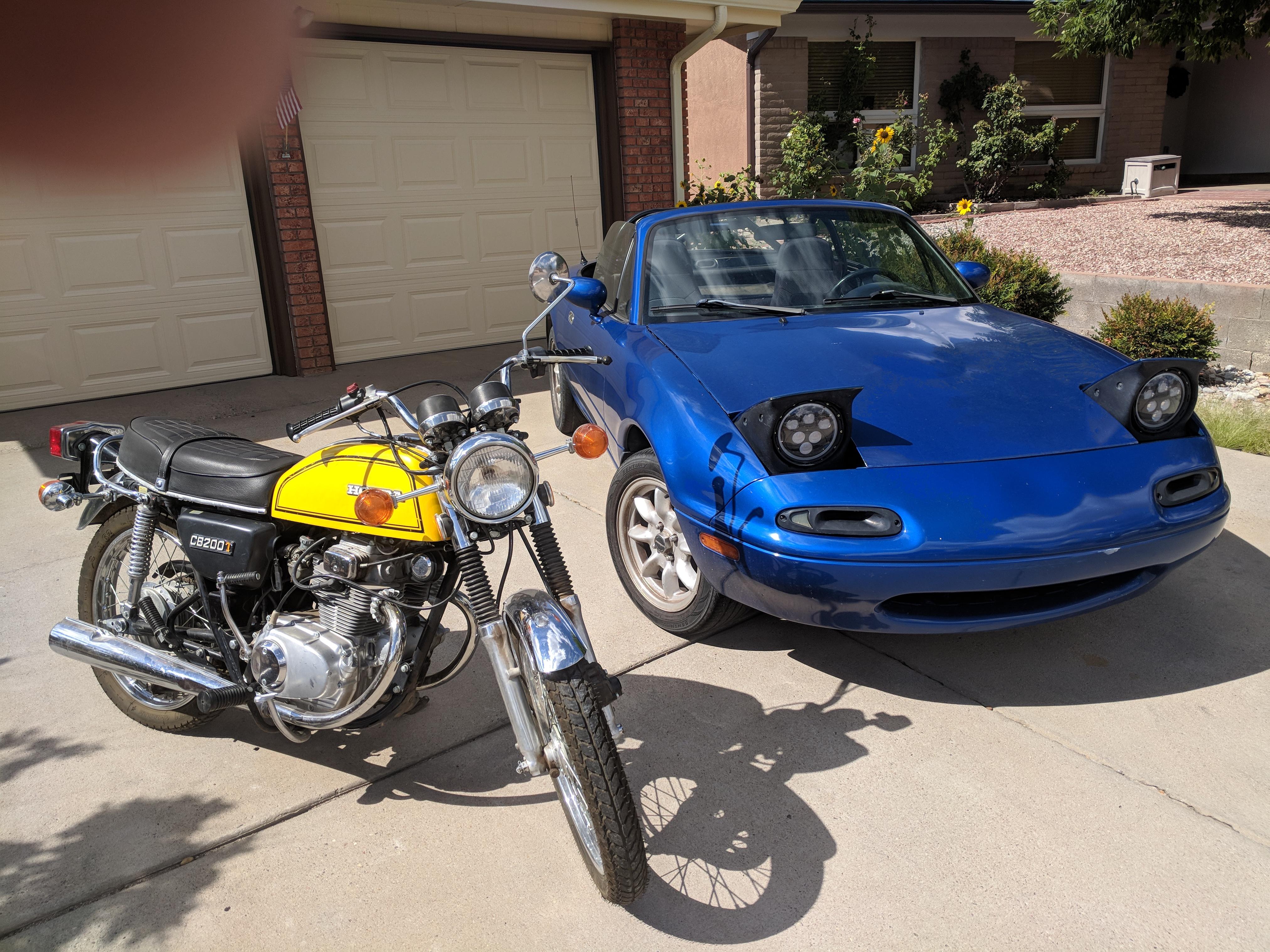 Two stones, one bird. My 1975 CB200T and 1990 Miata | Scrolller