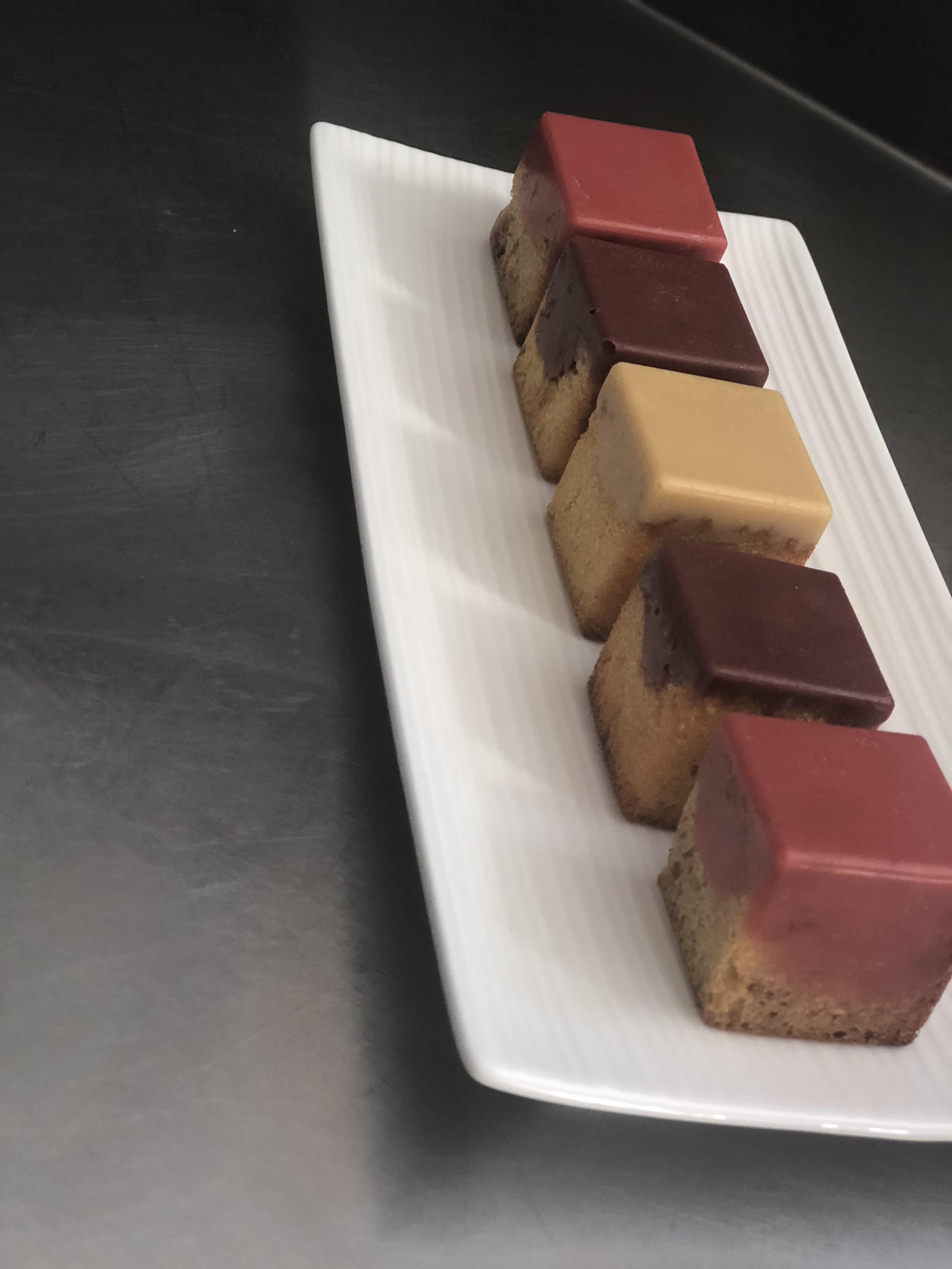 Valrhona fruit chocolate mini cube cakes | Scrolller