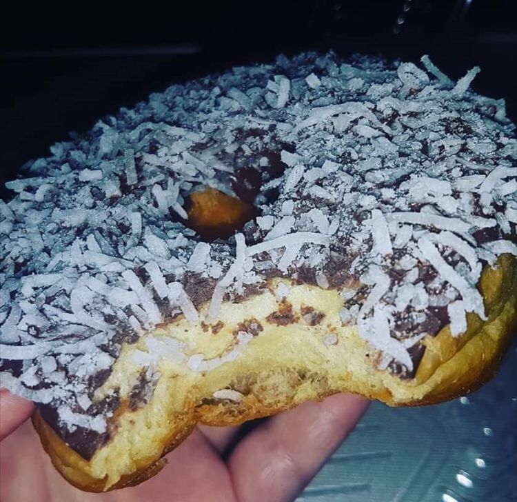 Vegan Dark Chocolate Coconut Doughnut from Destination Doughnuts 10548 124 Street | Scrolller