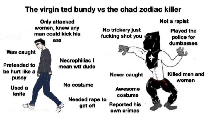 Virgin ted bundy vs chad zodiac killer | Scrolller