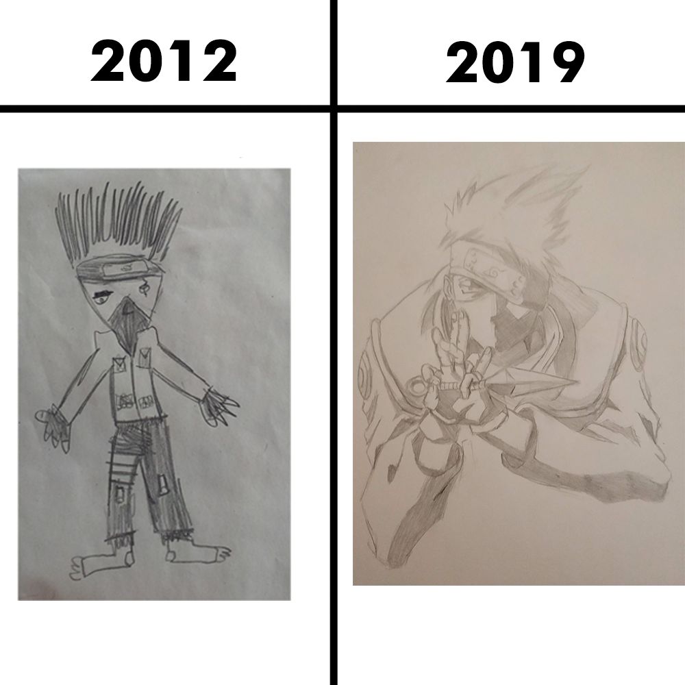 Wanted to share my evolution drawing Kakashi! | Scrolller