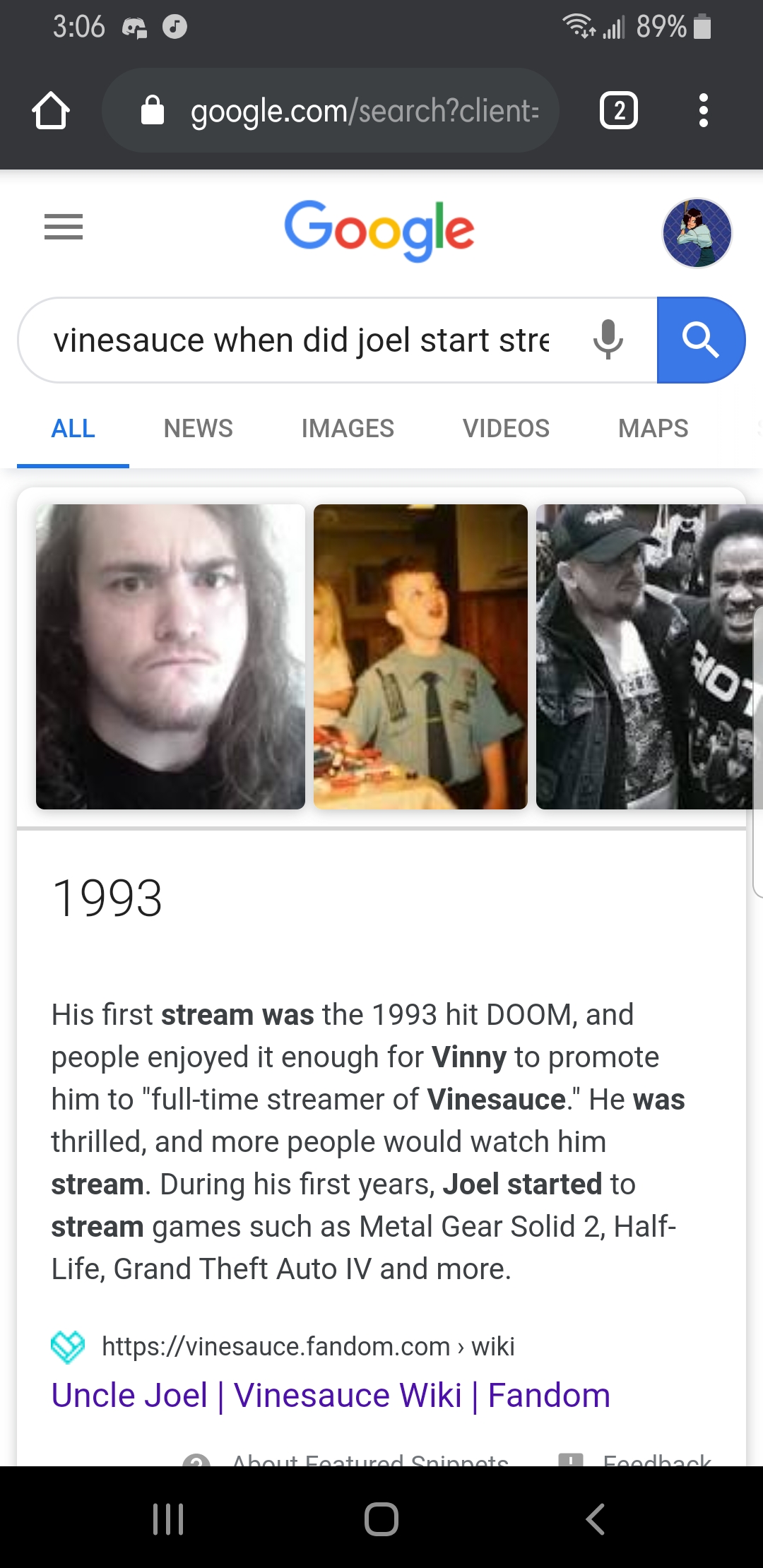 Was doing some research on Joel and when his first stream was (It was 2011 but) ah yes 1993, the ...
