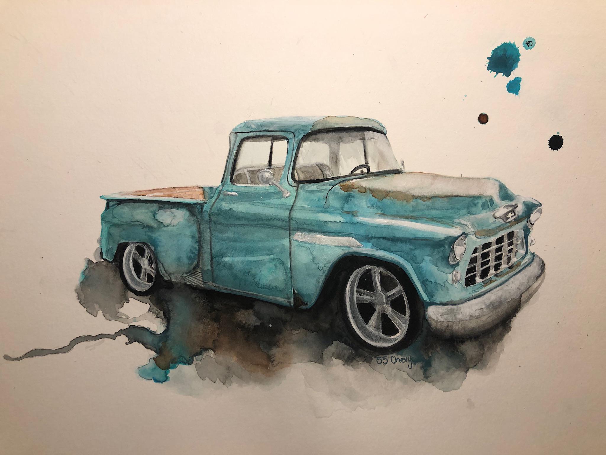 Watercolor Painting of 55 Chevy | Scrolller