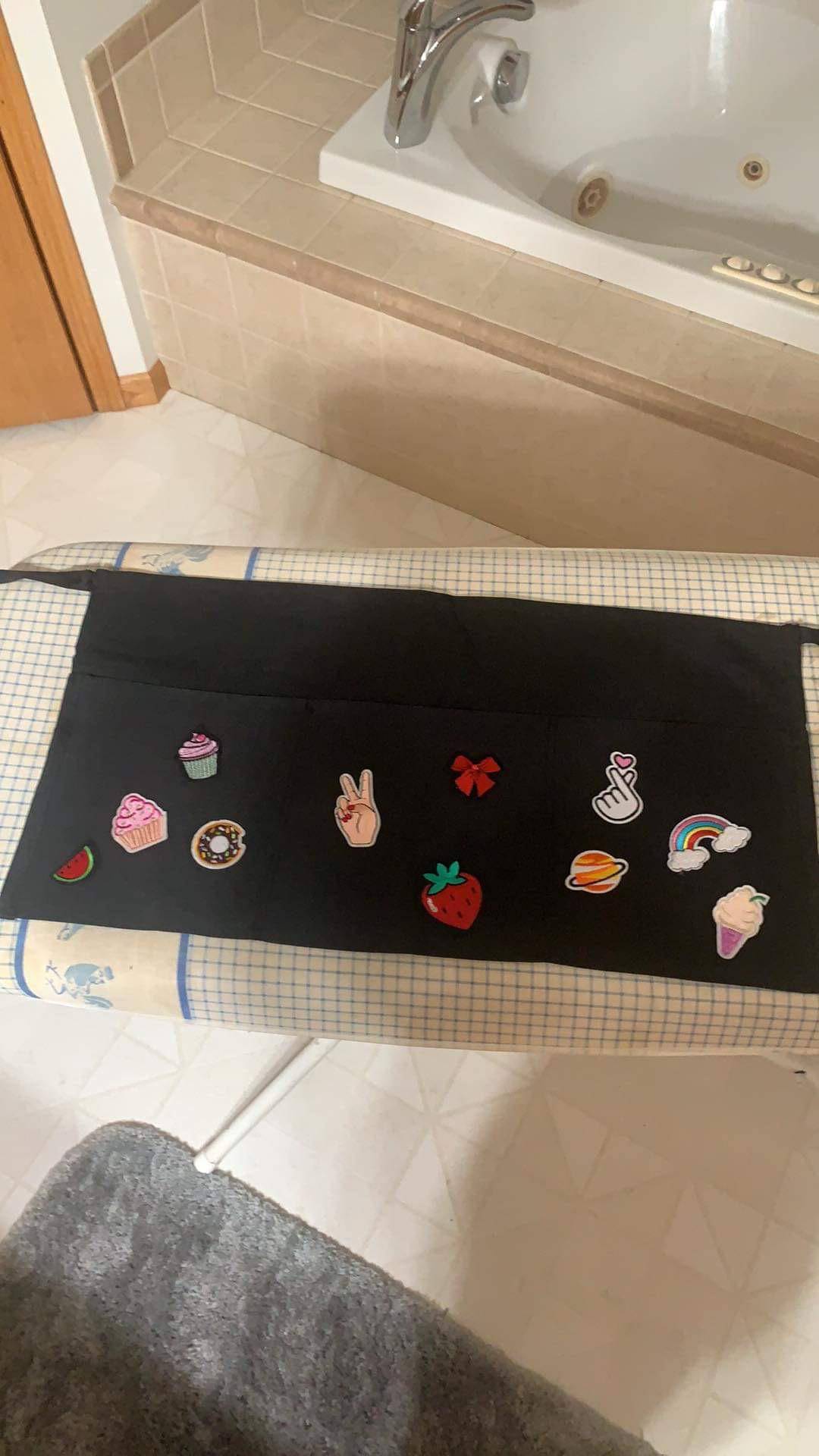 We get to customize our aprons for work! My first time using iron on patches! I’m pretty proud ...