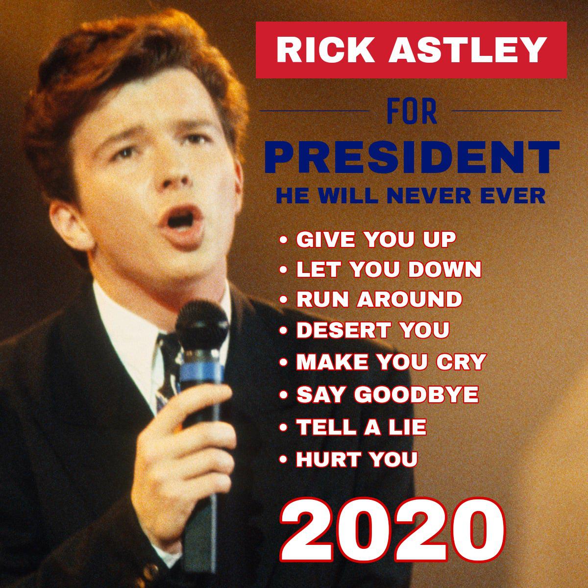 We shouldn't waste a single day, it's destiny calling. Rick Astley for President! | Scrolller