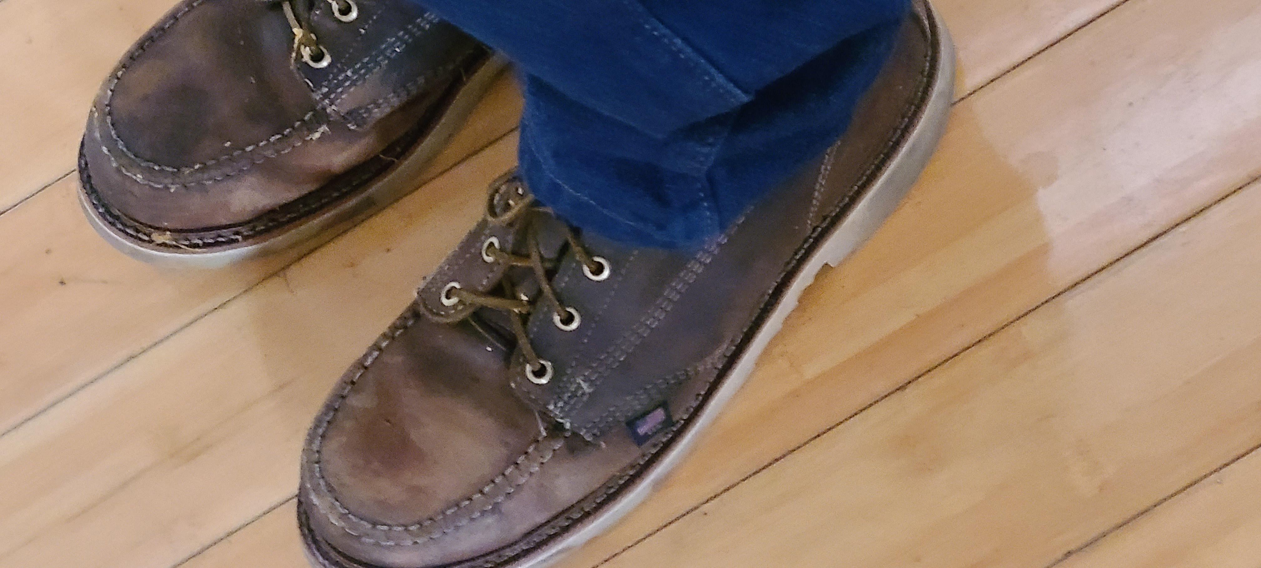 Well worn pair of Thorogood moc toe boots | Scrolller