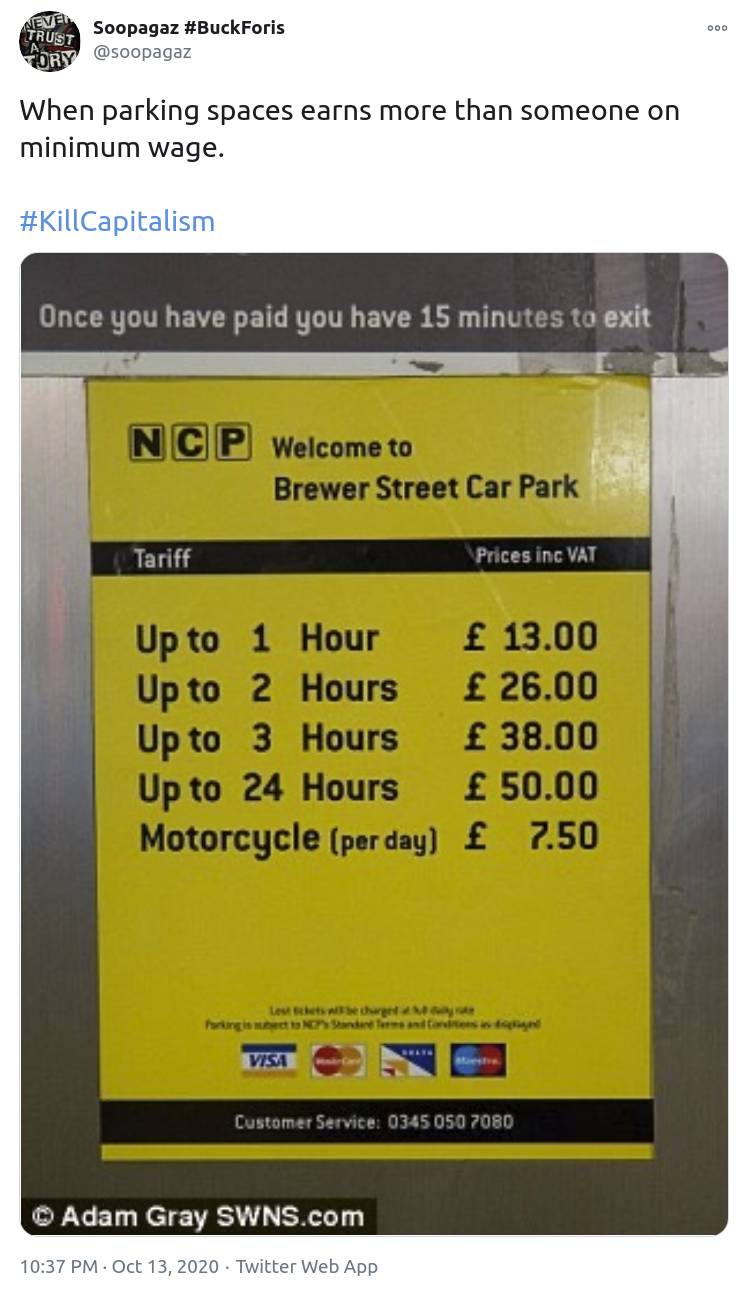 When parking space earns more than someone on minimum wage | Scrolller