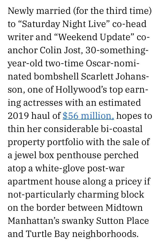 When “Scarlett Johansson lists New York penthouse” doesn’t quite make ... When “Scarlett Johansson lists New York penthouse” doesn’t quite make ...