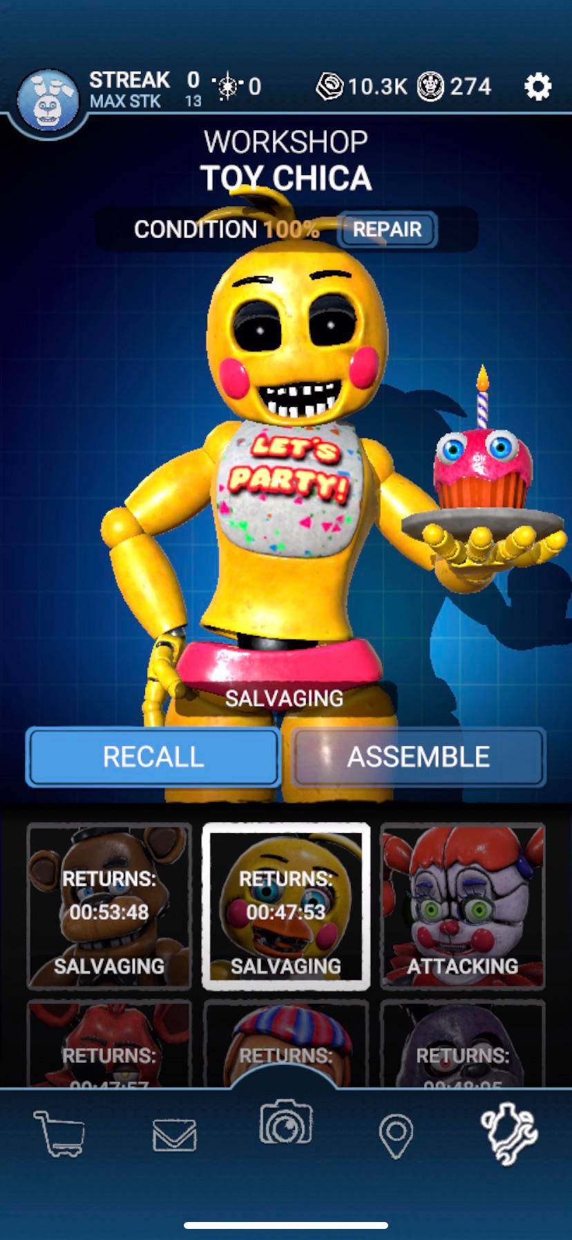 When you switch to toy chica suit from another animatronic, you can see her in attack form ...