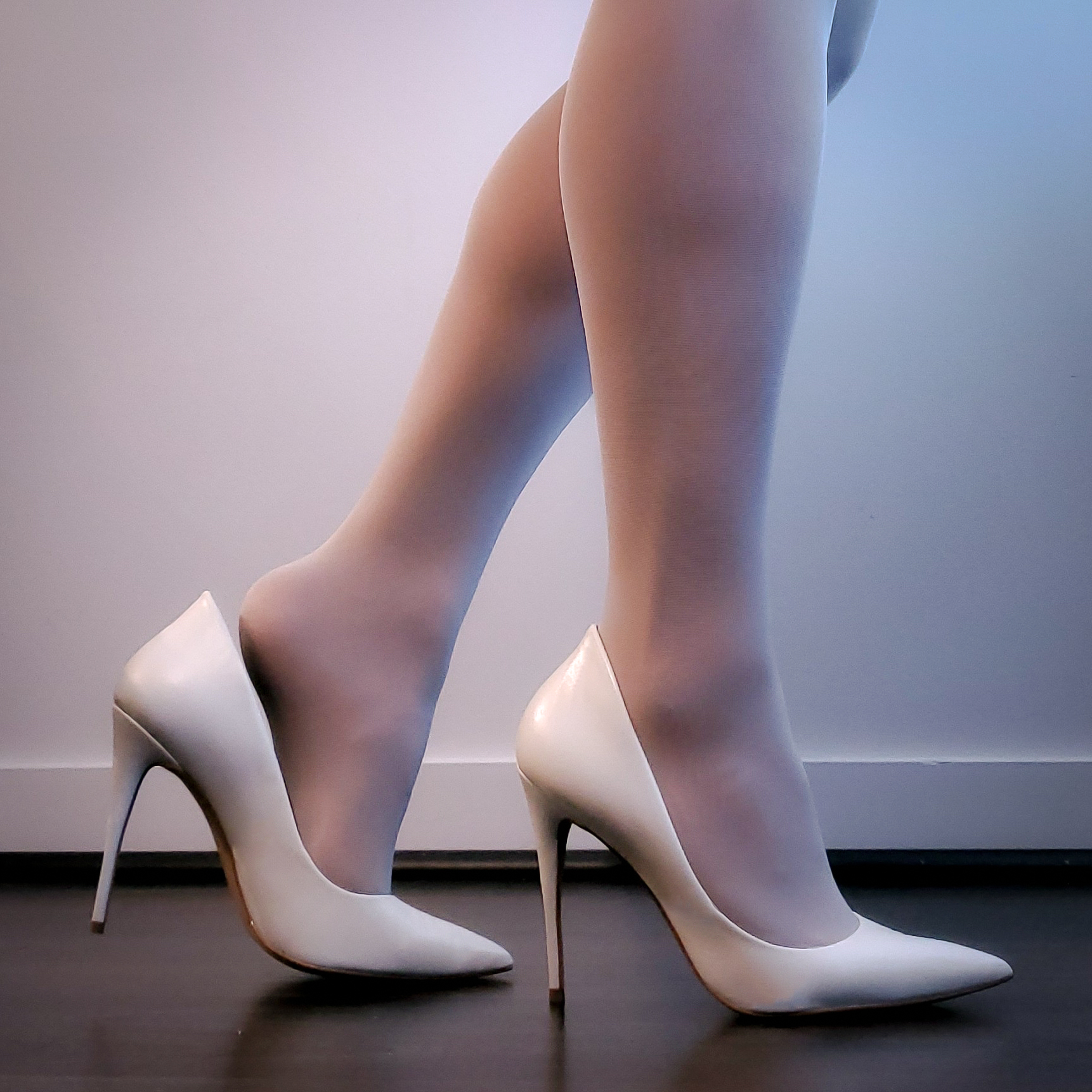 White pantyhose matching stilettos.. | Scrolller