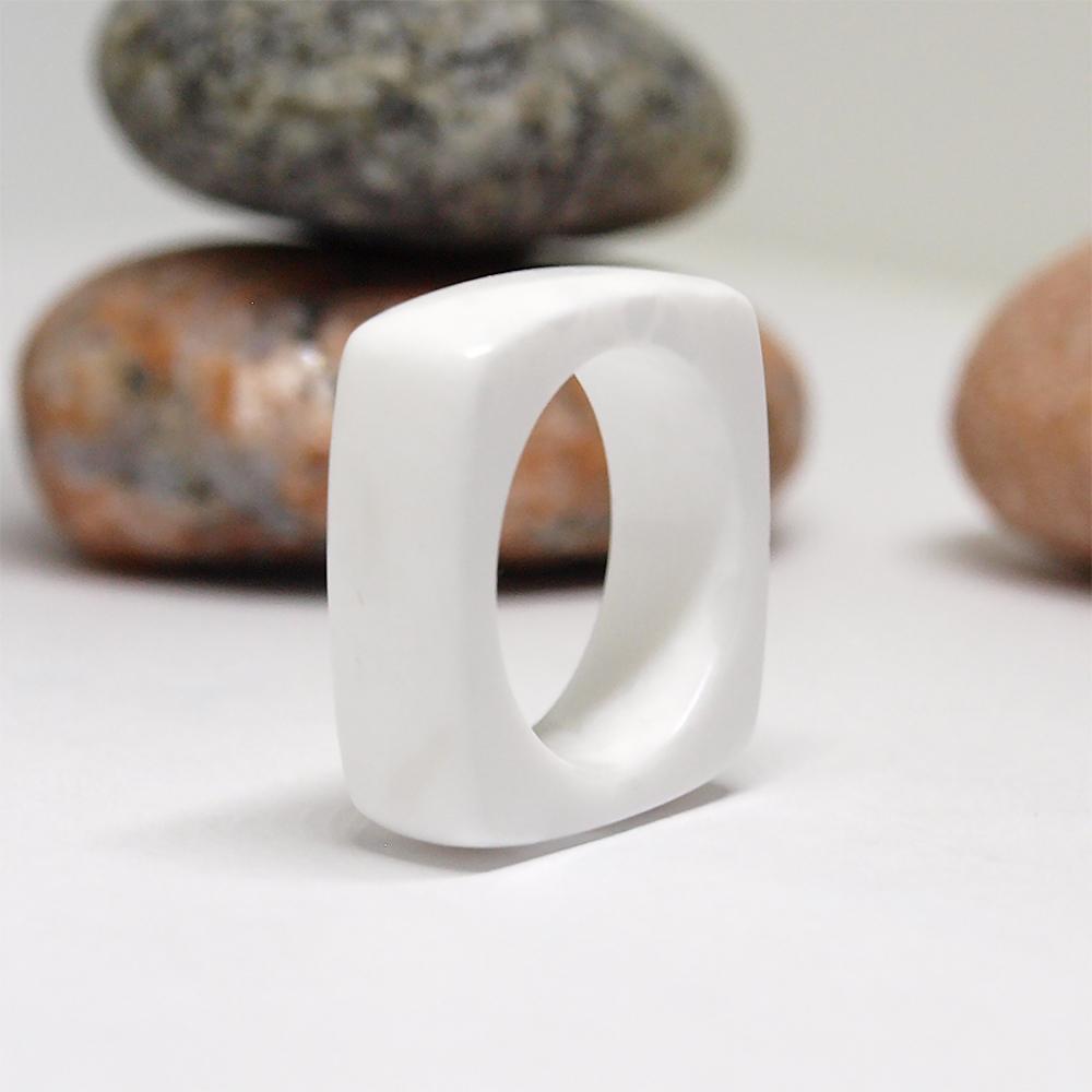 White square ring. Material - acrylic stone | Scrolller