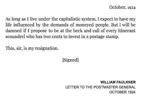 William Faulkner's resignation letter | Scrolller