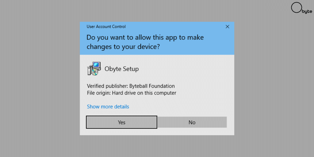 Windows binaries for the Obyte wallet are now signed by the Byteball Foundation (the old name ...