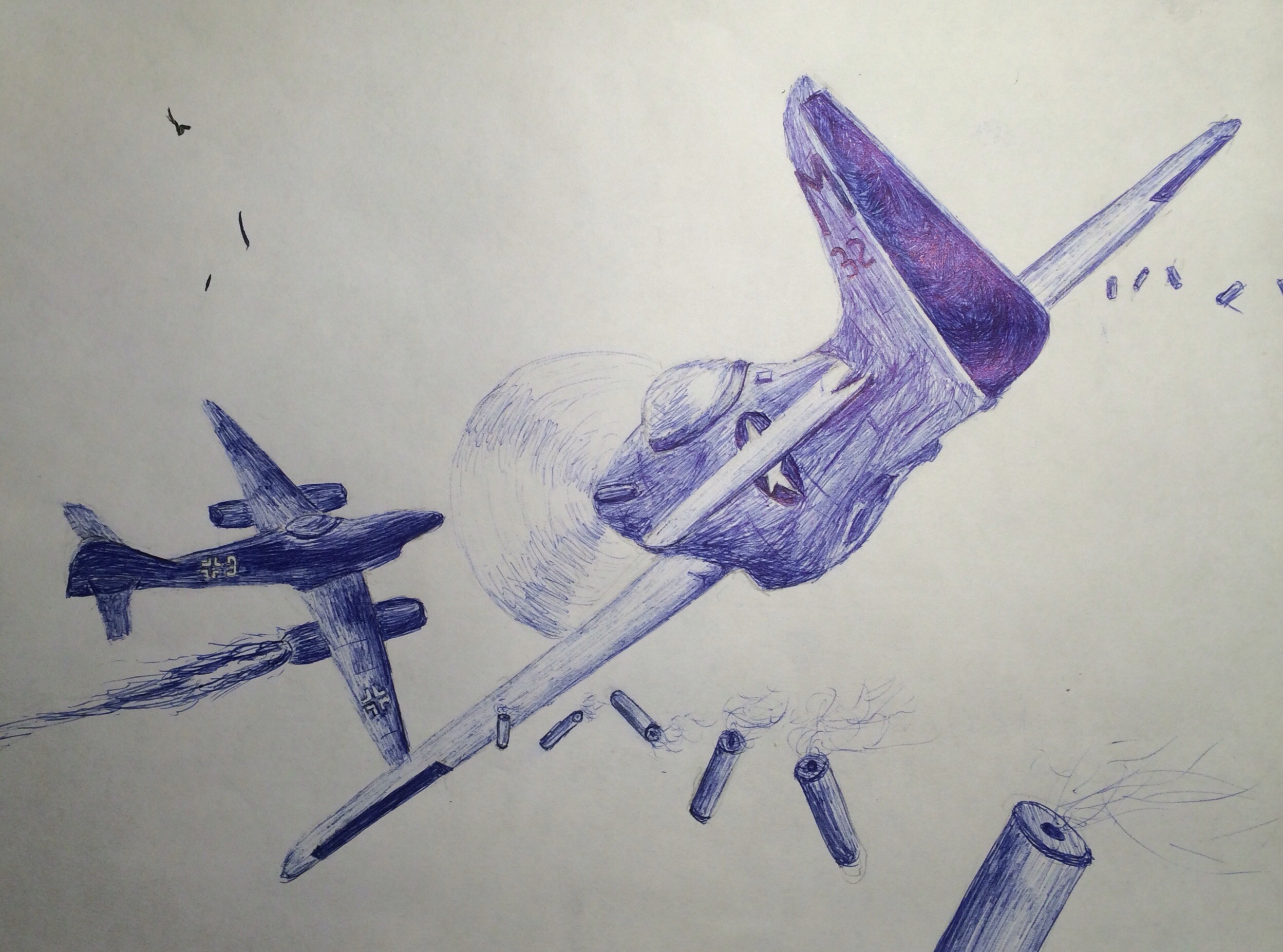 World War 2 Air Battle, ballpoint pen drawing | Scrolller