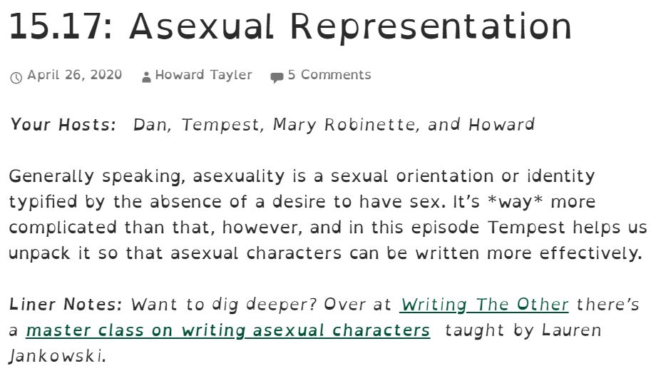 Writing Excuses Podcast on Asexual Representation | Scrolller