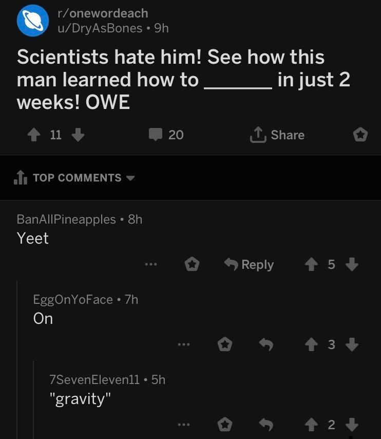 YEET on “gravity” | Scrolller