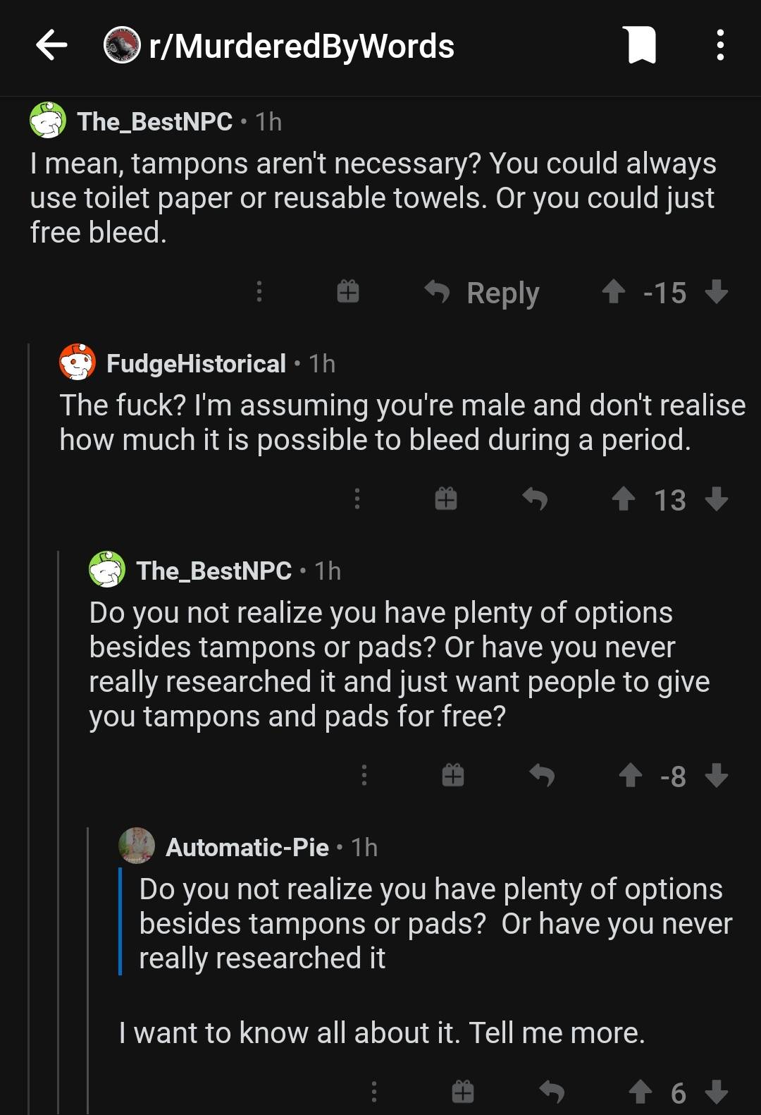 Yes ladies. Let's just free bleed. | Scrolller