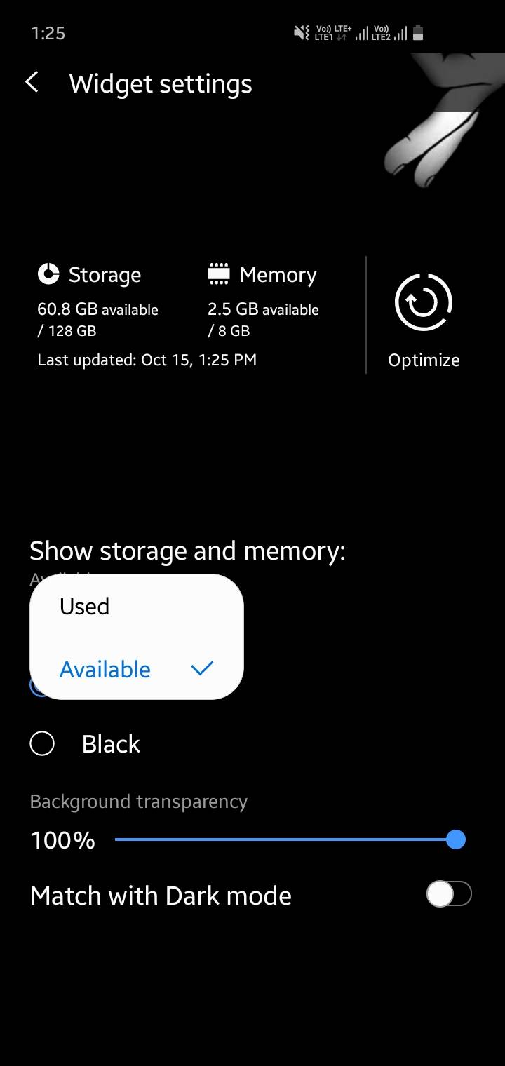 You can now choose whether you want the available or used storage/ram to be visible. Thank you ...