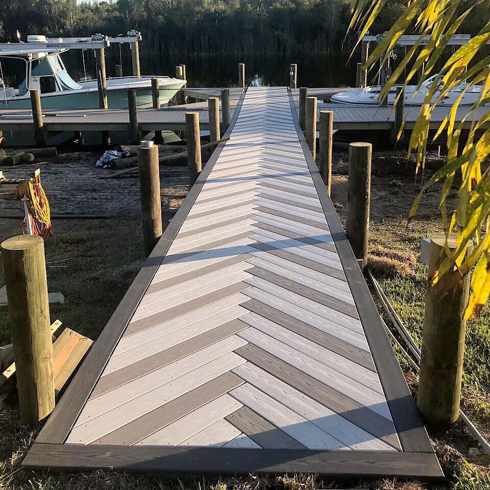 2-slip dock with herringbone Azek decking | Scrolller