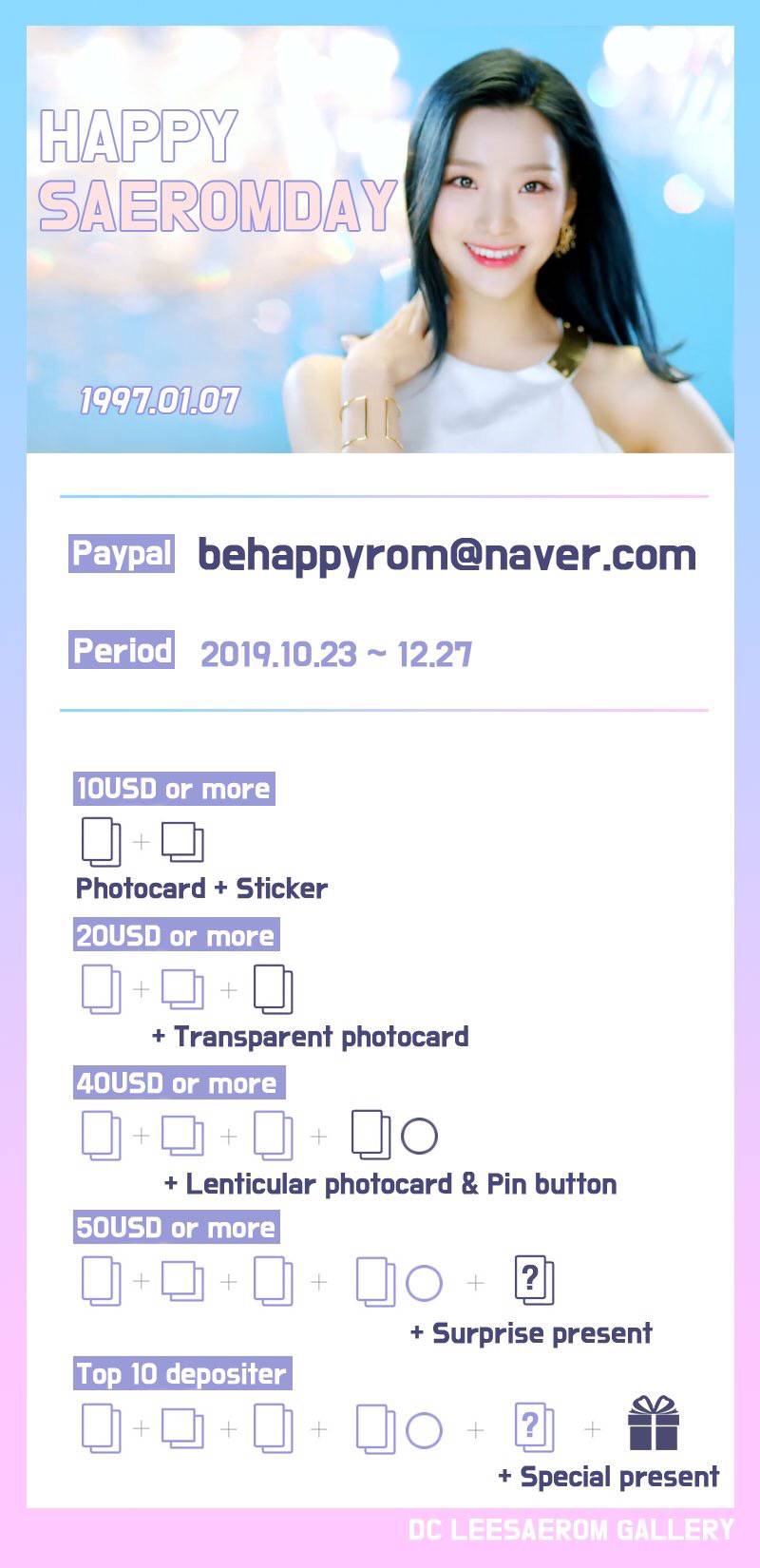 2020 Saerom Birthday Support by DC Lee Saerom Gallery (Donation period until Dec. 27, 2019 ...