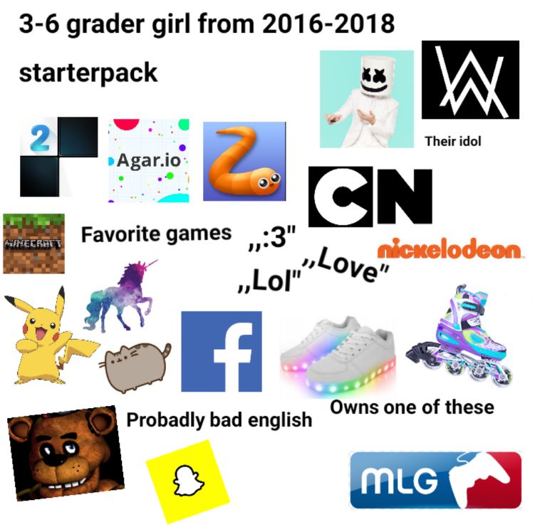 3-6 grader girl from 2016-2018 starterpack | Scrolller