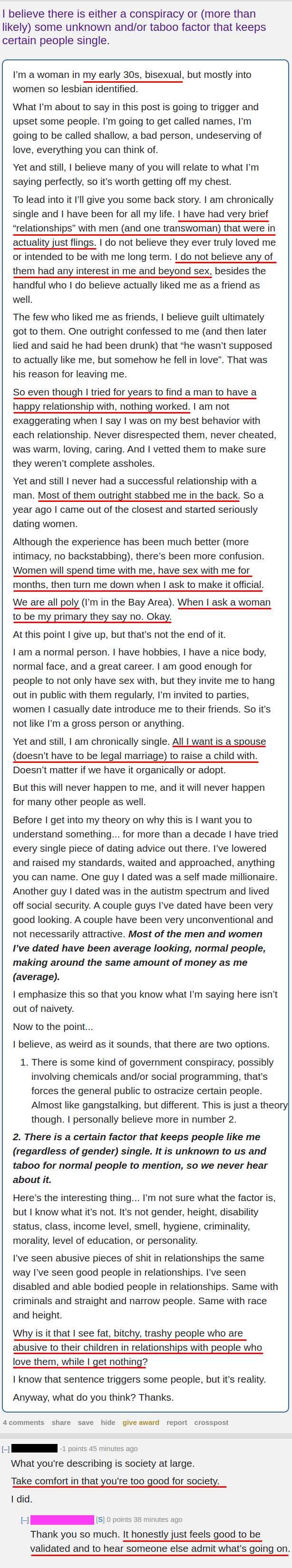 30's chronically single "bisexual" finds out all her problems with men AND women are because she ...