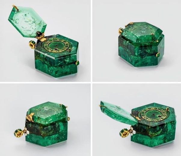 350-year-old pocket watch carved from a single Colombian emerald. | Scrolller