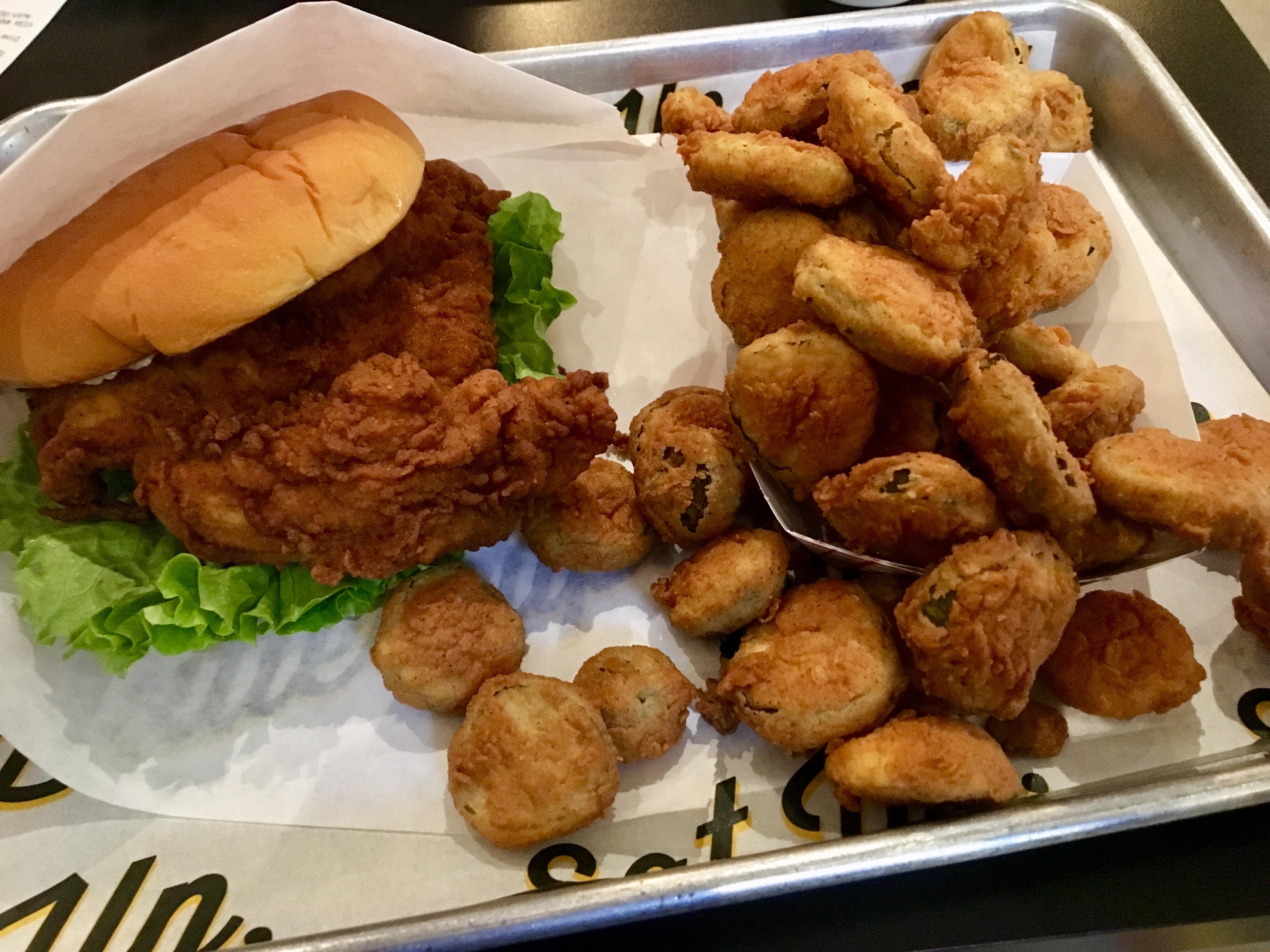 A chicken sandwich and fried pickles | Scrolller