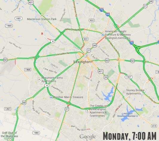 A GIF of typical Lexington traffic on Mondays: North Broadway is basically a parking lot ...